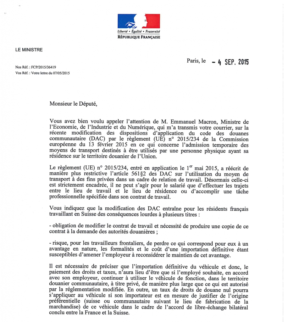 Nouvelle réglementation douanière sur les véhicules de fonction : la réponse du Gouvernement ...